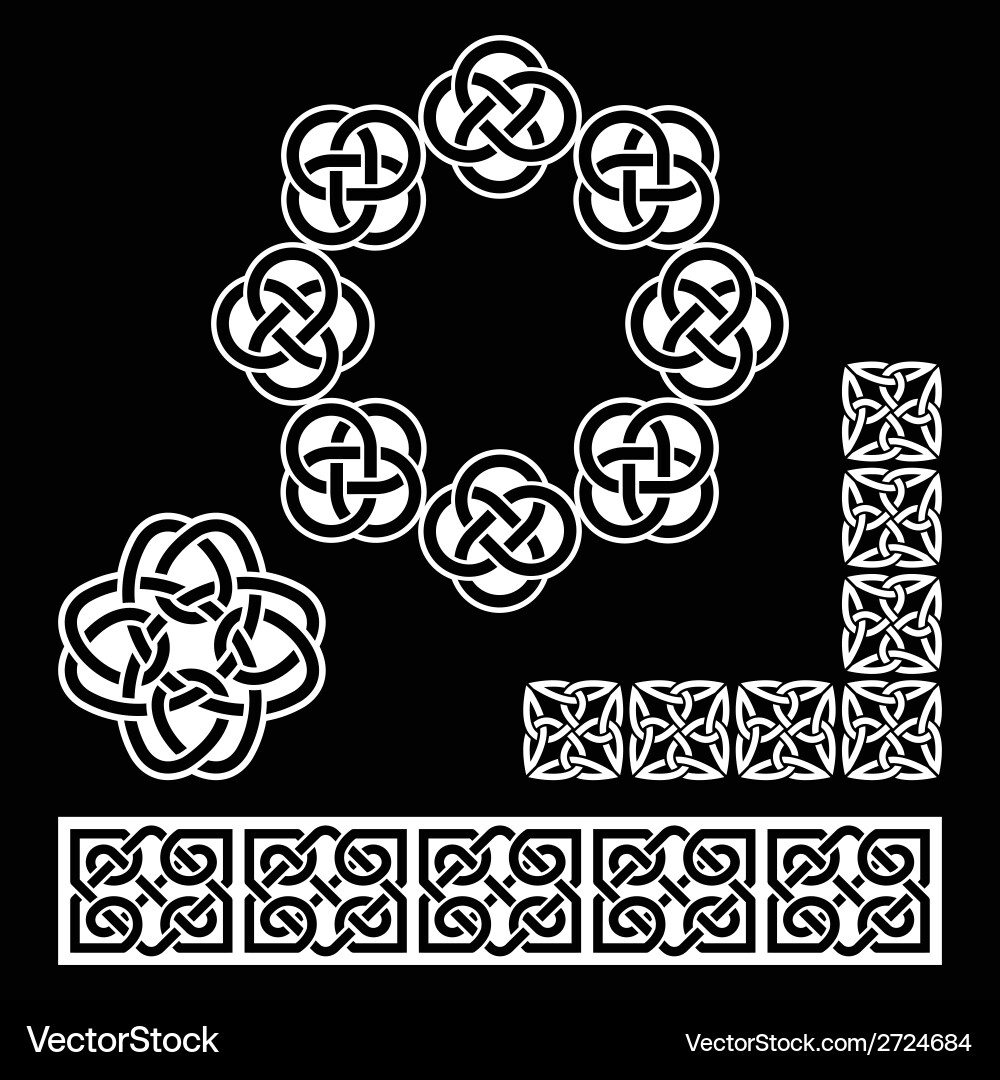 Irish celtic patterns knots and braids on black Vector Image