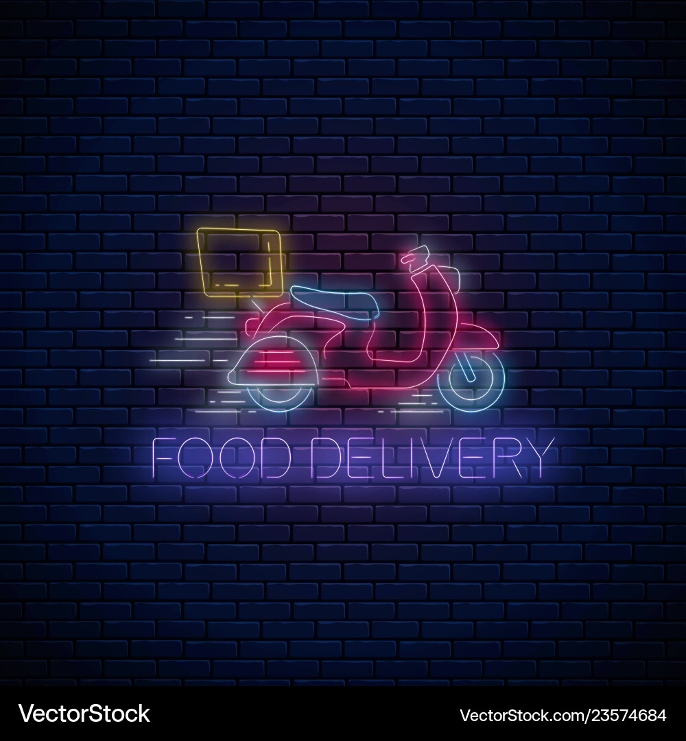Neon Food Delivery Sign Royalty Free Vector Image