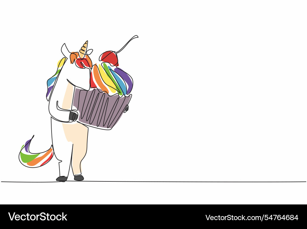 Single one line drawing the unicorn is standing Vector Image
