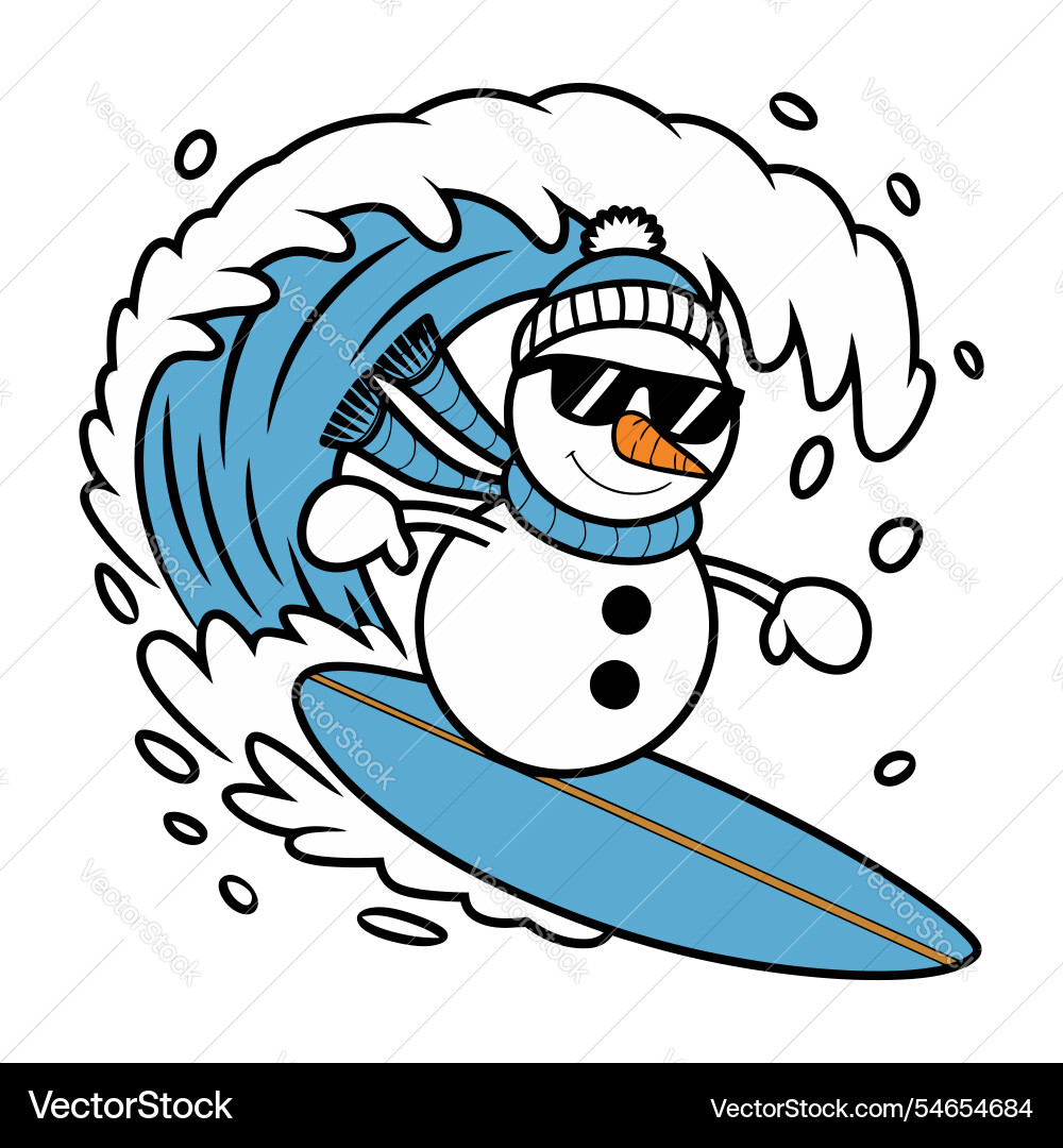 Snowman Surfing on a Wave – Royalty-Free Vector | VectorStock