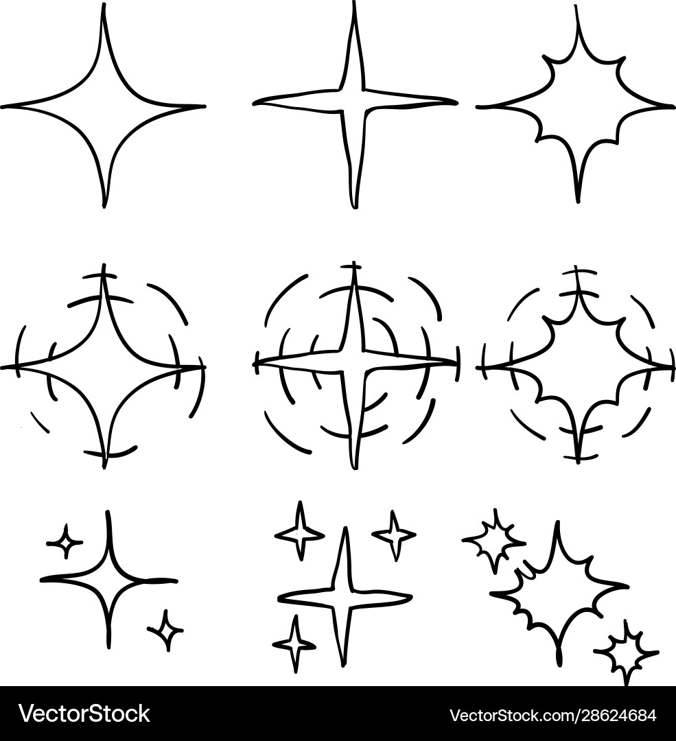 Sparkles symbols handdrawn doodle style Royalty Free Vector