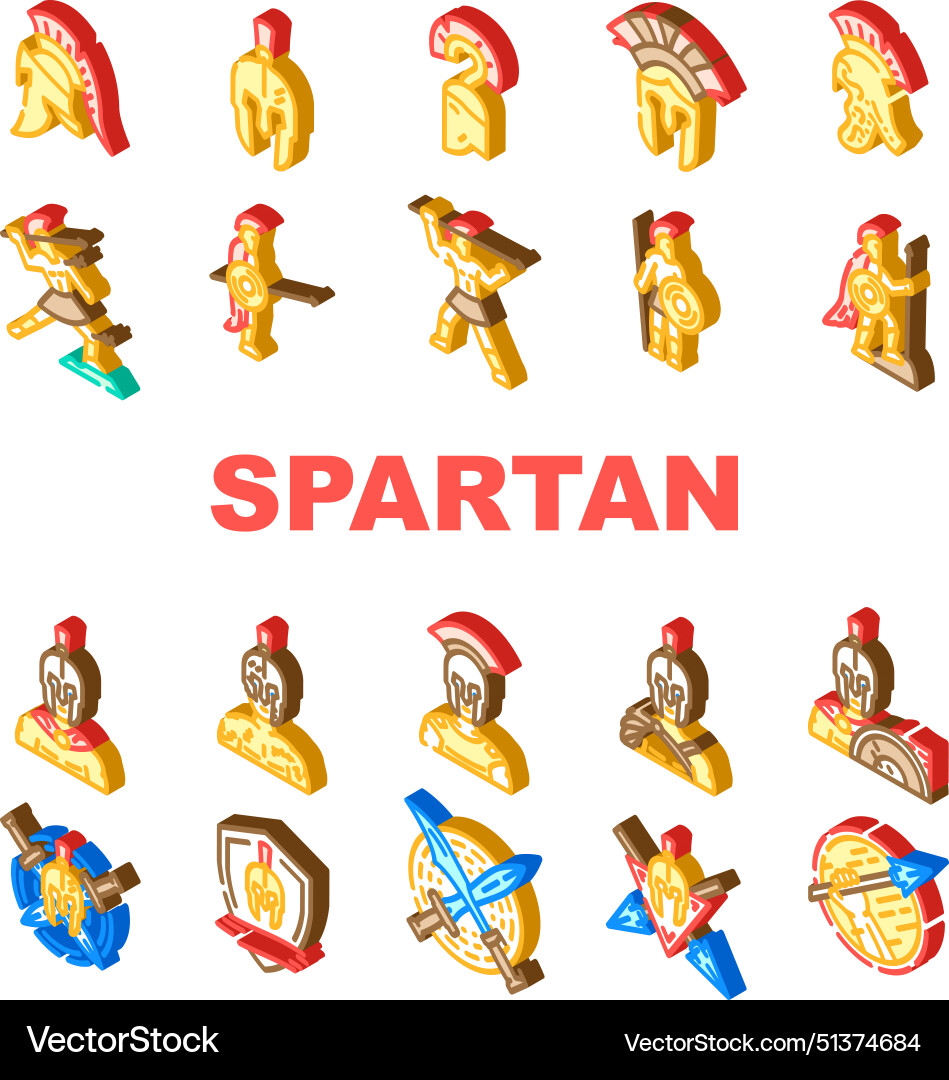 Spartan warrior helmet icons set Royalty Free Vector Image