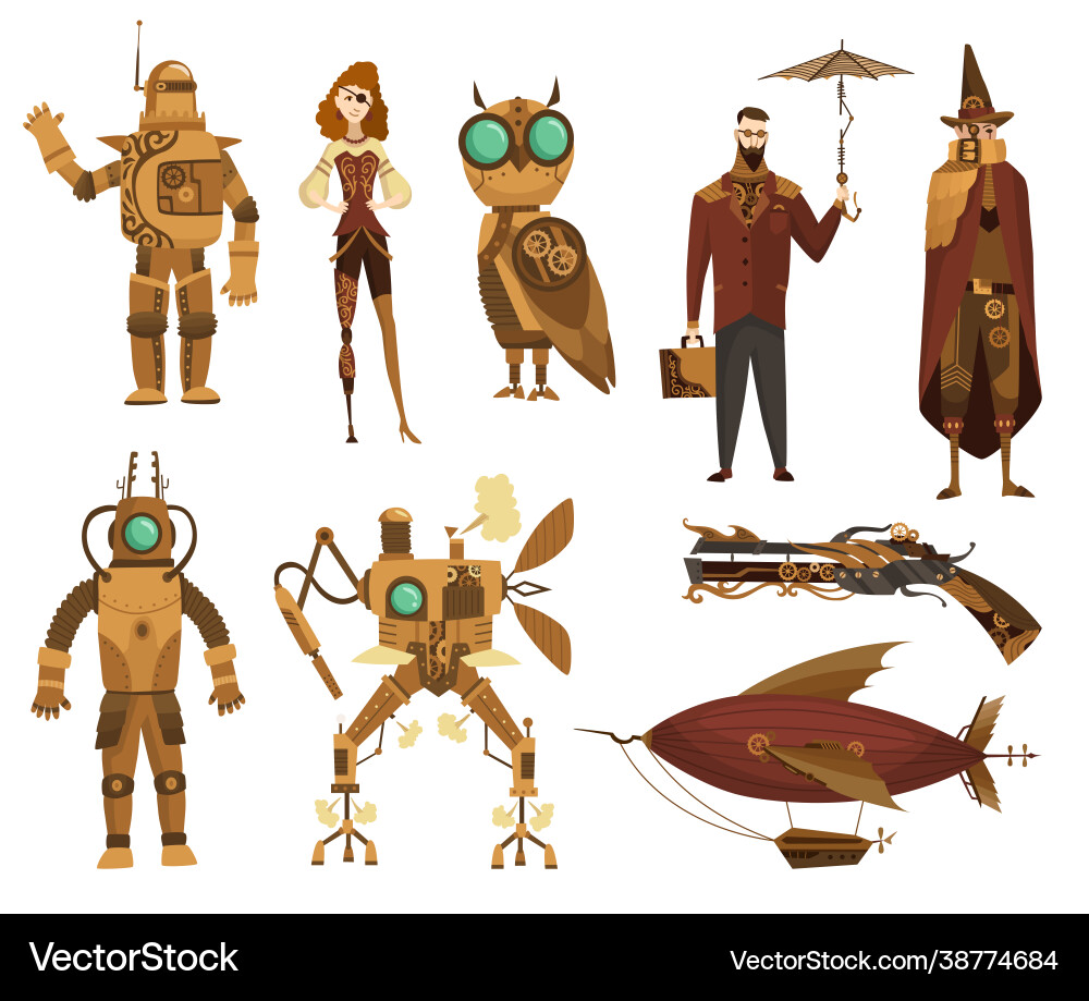 Steampunk technology collection fantasy vintage Vector Image