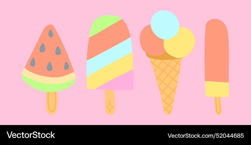 Assorted flat design ice creams and popsicles Vector Image