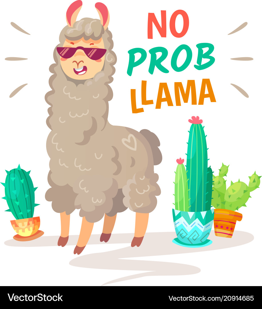 Cute Alpaca Quote - No Prob! Royalty Free Vector Image