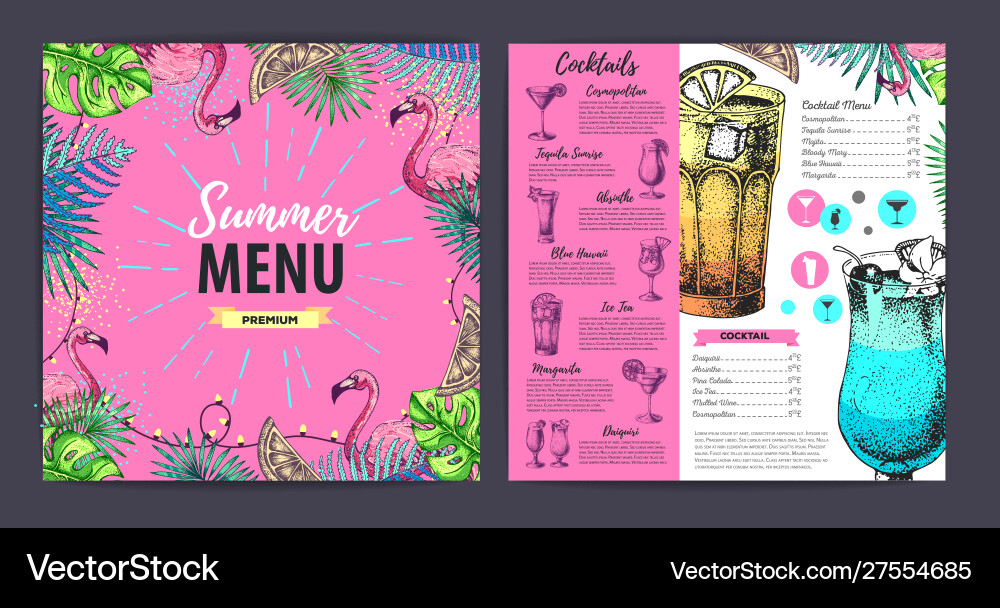 Restaurant summer cocktail menu design Royalty Free Vector