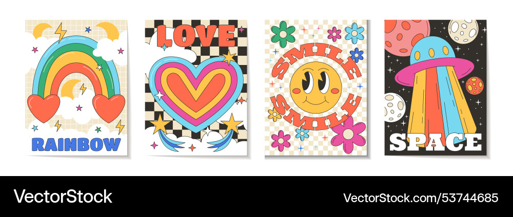 Retro psychedelic card alien landscape groovy Vector Image