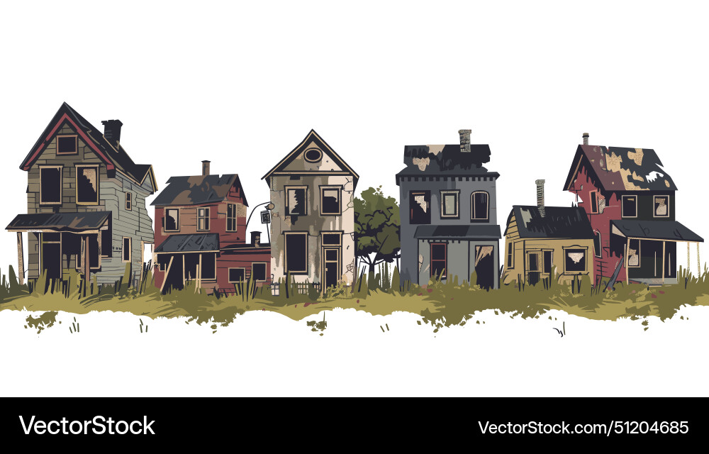 Row abandoned houses deteriorating neglected Vector Image