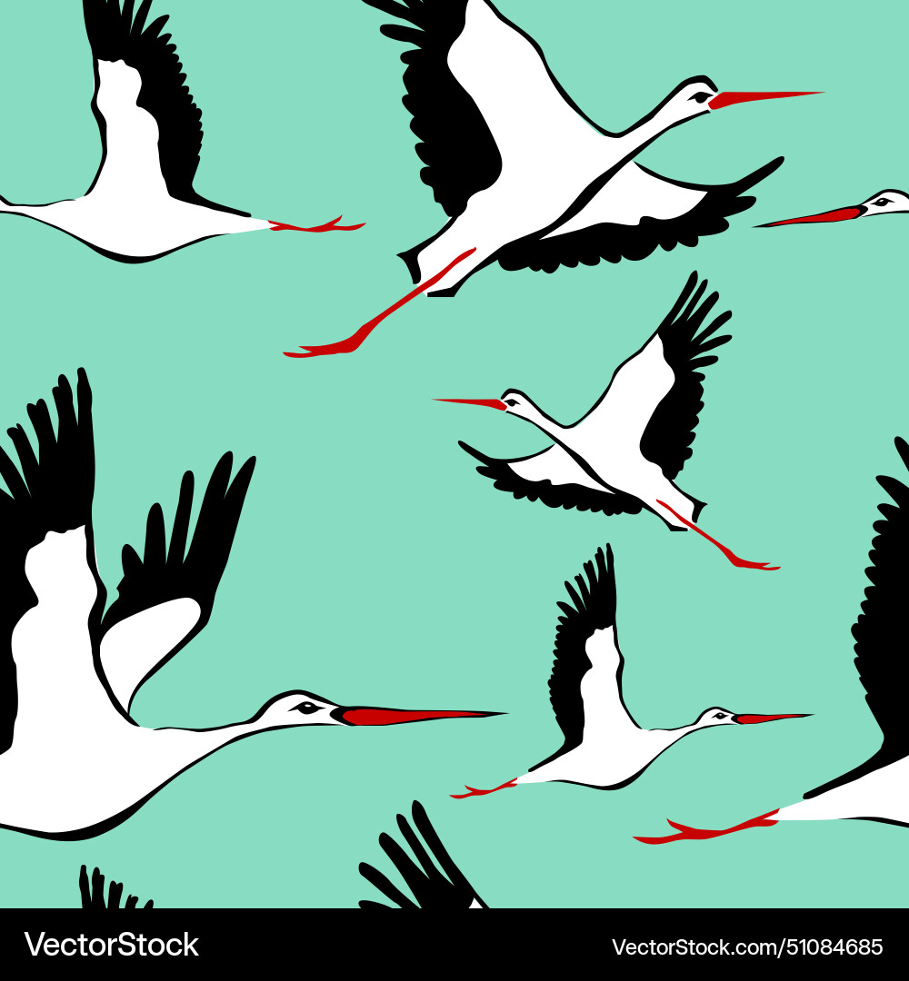Seamless pattern with flying birds crane heron Vector Image