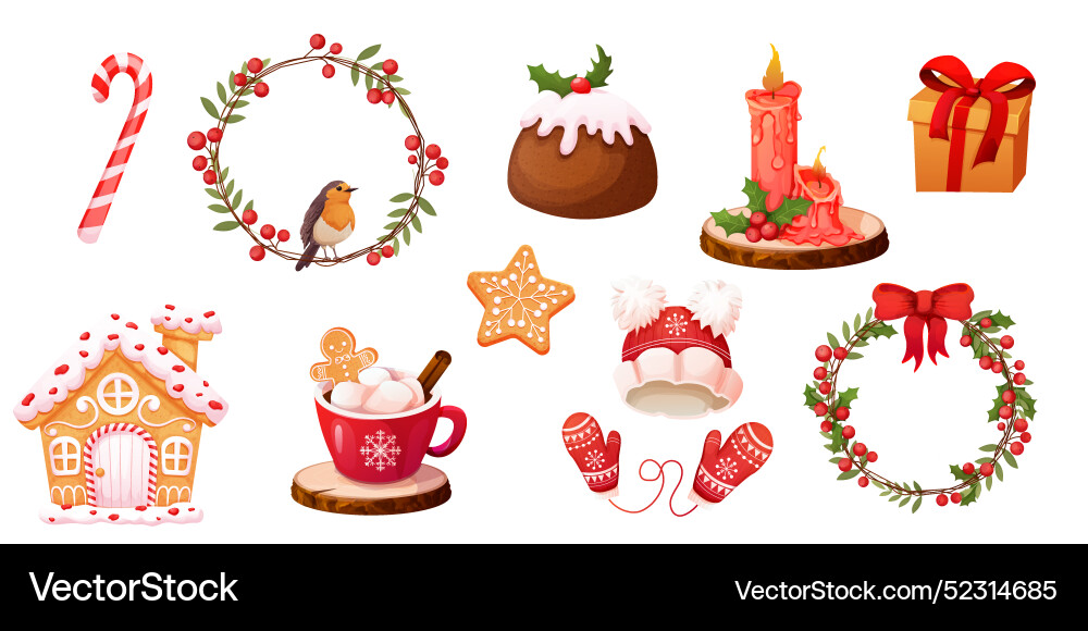 Set traditional pudding christmas cake Royalty Free Vector