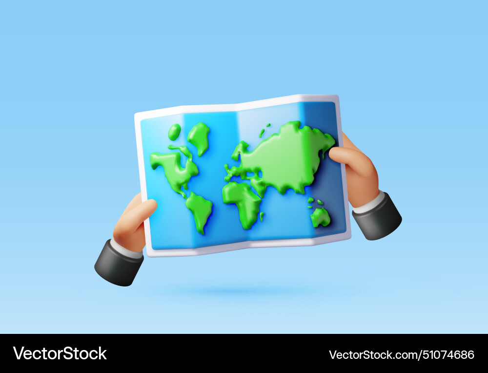 3d cartoon folded world map in hand Royalty Free Vector