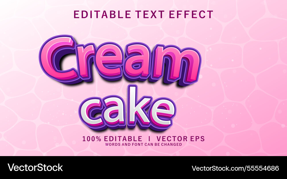 Cream cake text effect with modern style design Vector Image