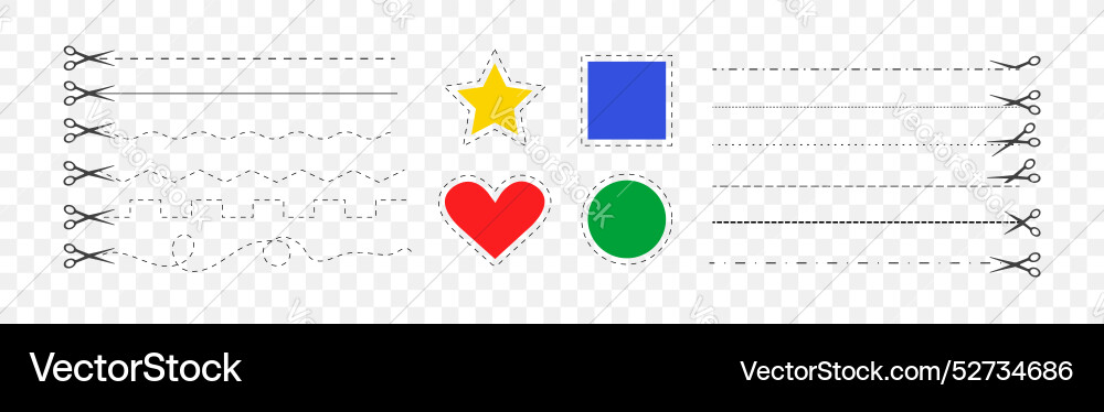 Cut here black scissors cutting set of dash Vector Image