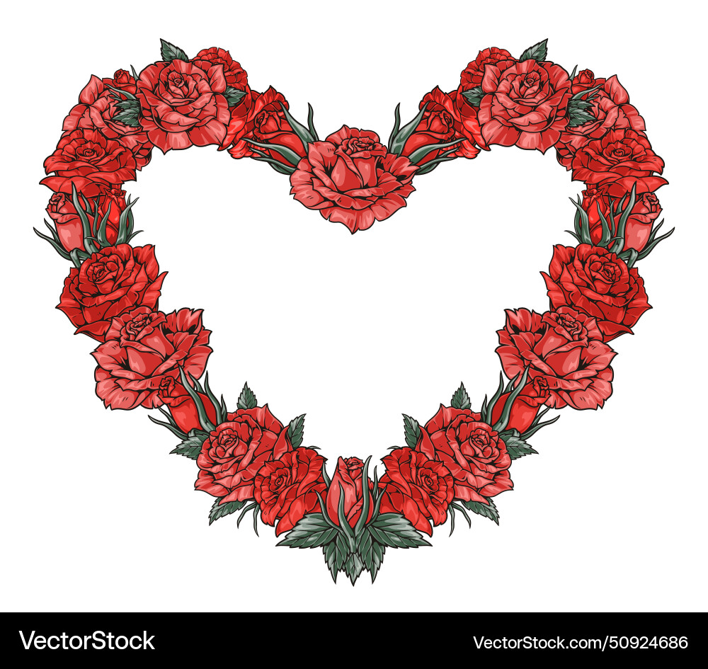 Heart From Roses Frame Colorful Royalty Free Vector Image