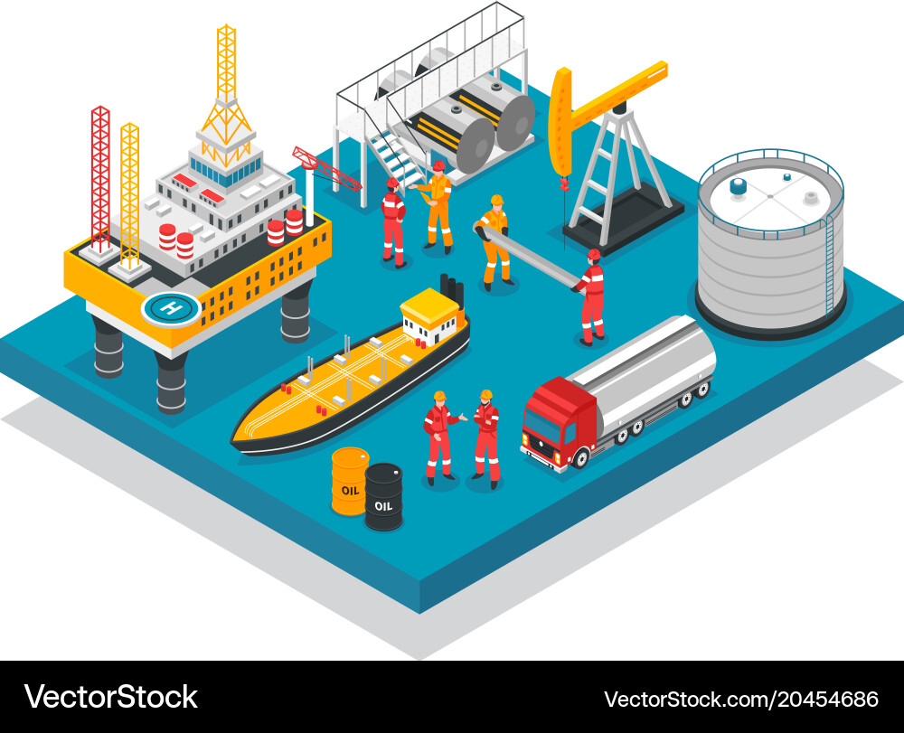 Oil gas platform isometric Royalty Free Vector Image