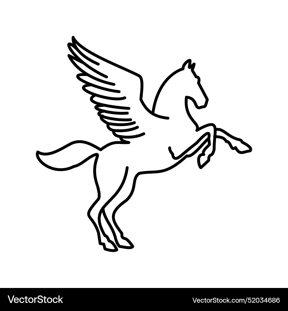 Pegasus linear logo mark in black and white Vector Image
