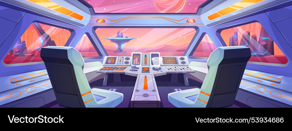 View on alien planet from spaceship cockpit Vector Image