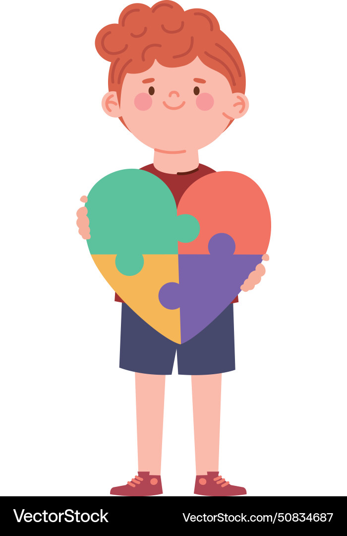 Autism boy with heart Royalty Free Vector Image