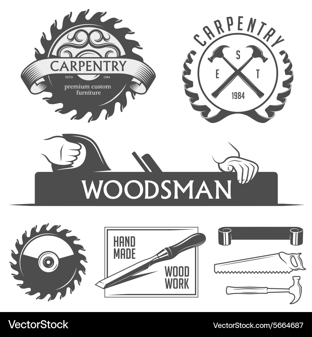 Carpentry and woodwork design elements in vintage Vector Image