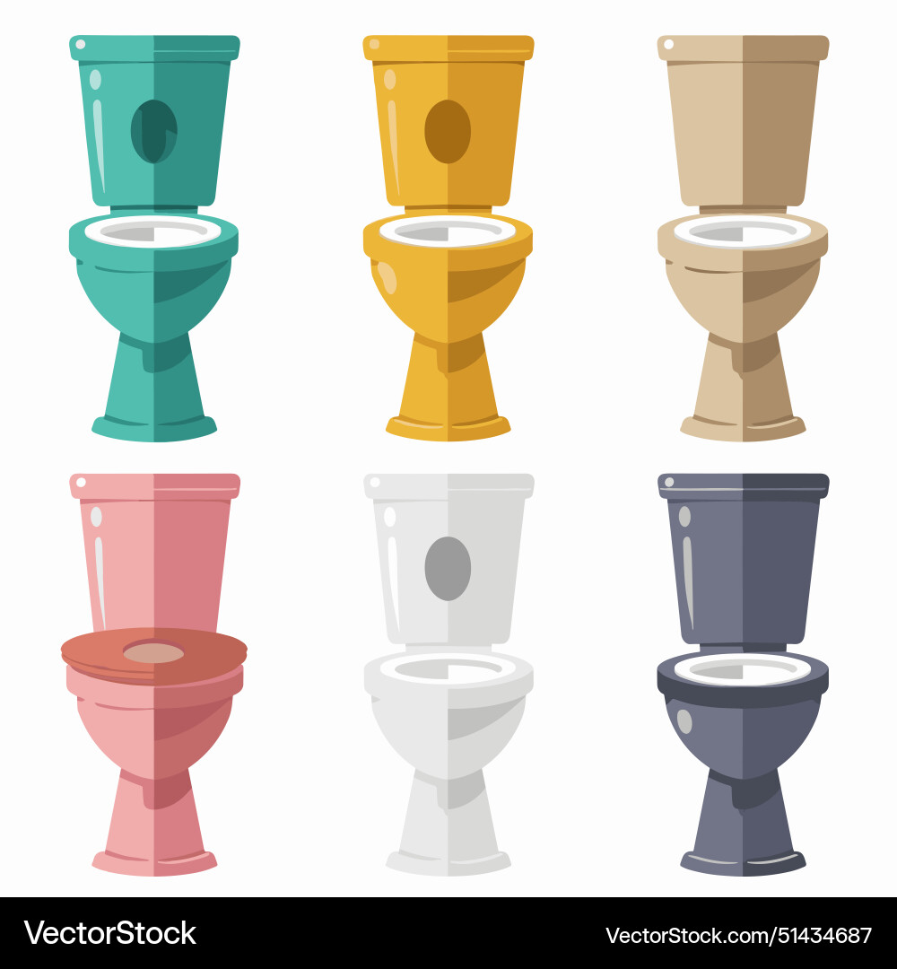 Colorful ceramic toilets set isolated white Vector Image