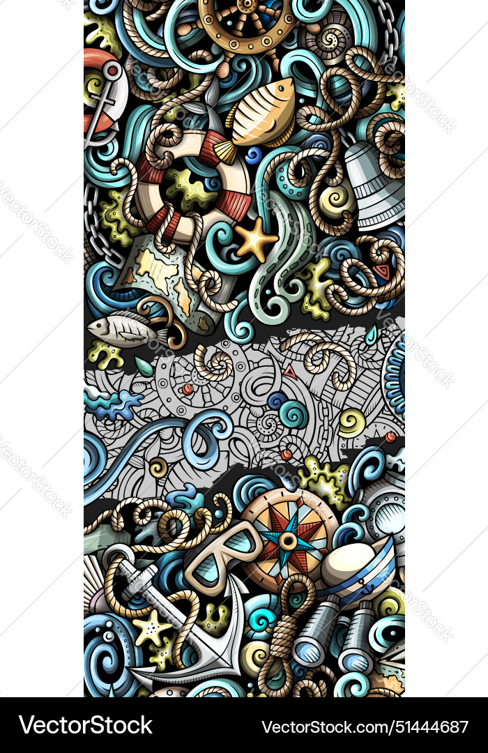 Nautical hand drawn doodle banner cartoon Vector Image