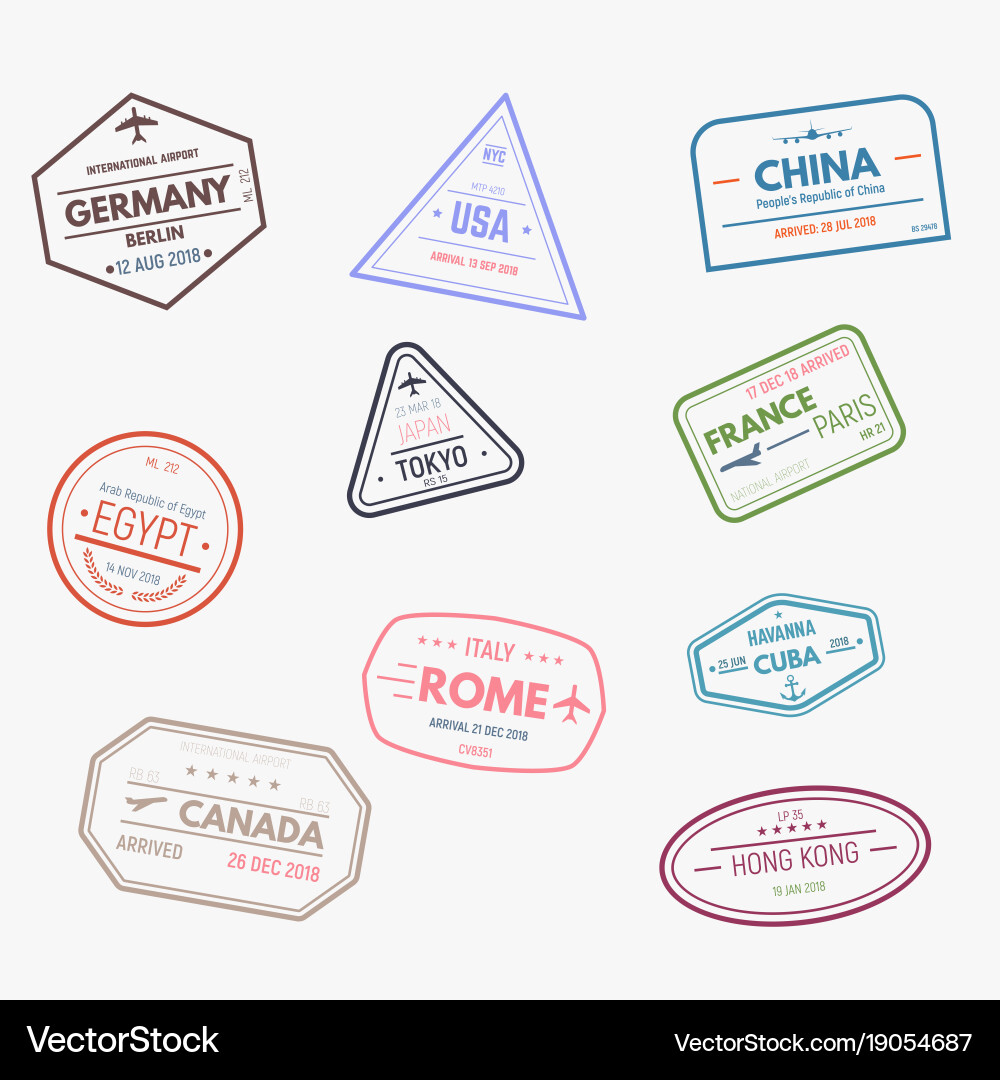 Rubber visa stamps Royalty Free Vector Image - VectorStock