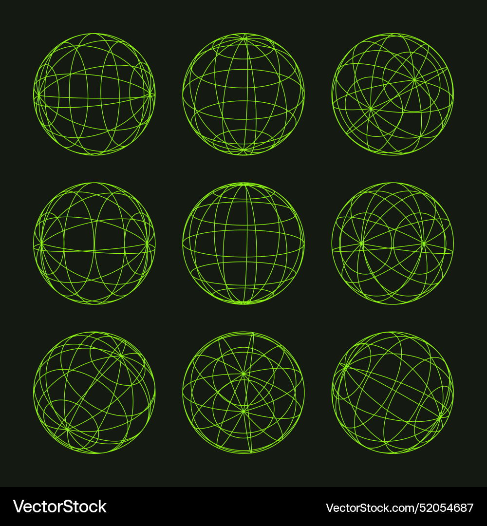 Wireframe shapes lined sphere perspective mesh Vector Image