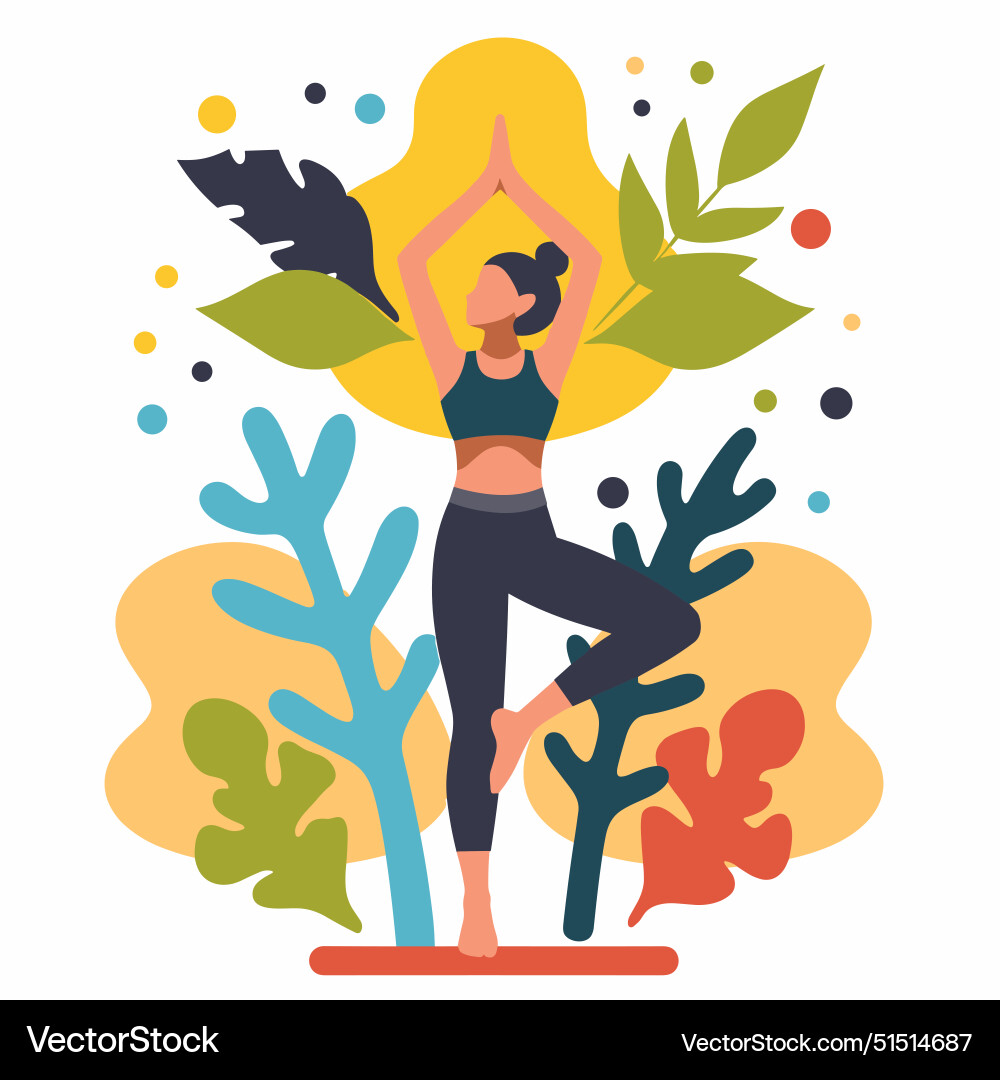 Woman practicing tree yoga pose vibrant female Vector Image
