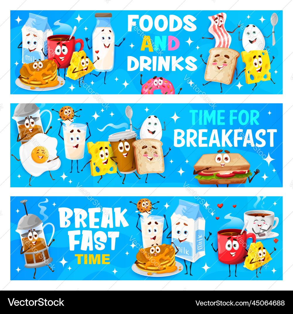 Breakfast Food Character Banners Royalty Free Vector Image