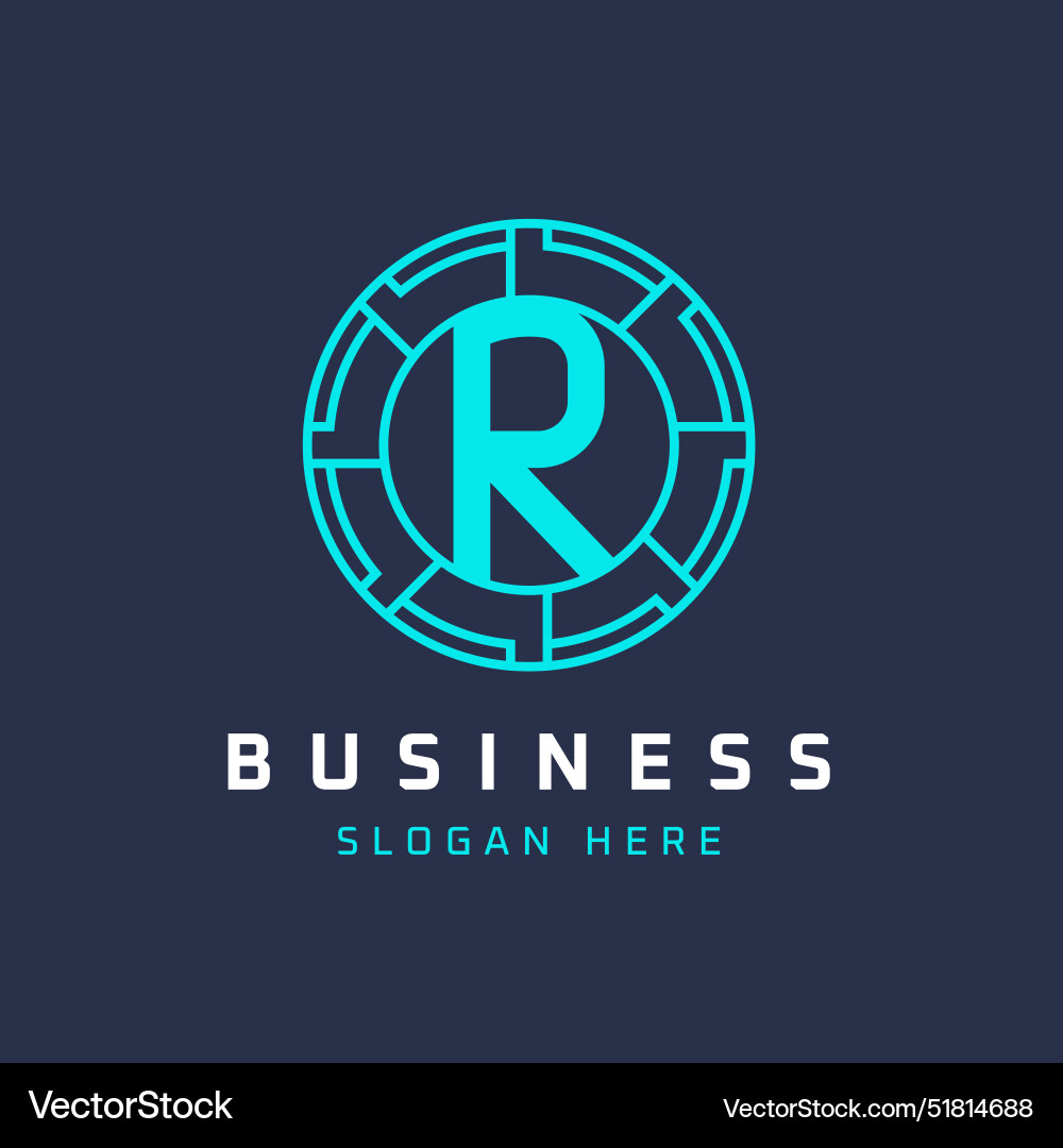 Letter r tech logo design initial round Royalty Free Vector