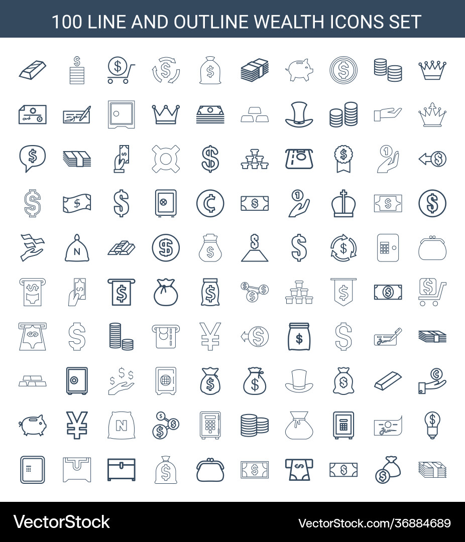 100 wealth icons Royalty Free Vector Image - VectorStock