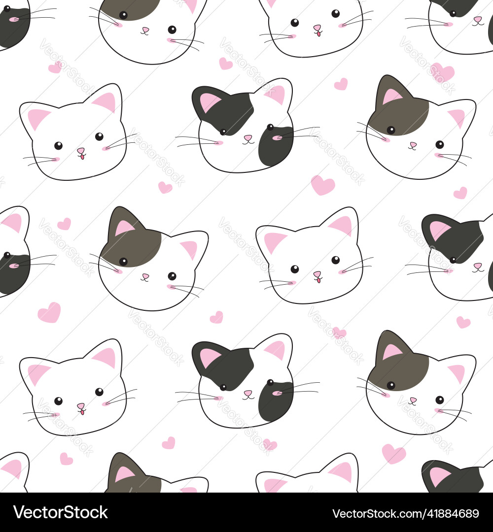 Cat and heart seamless pattern Royalty Free Vector Image
