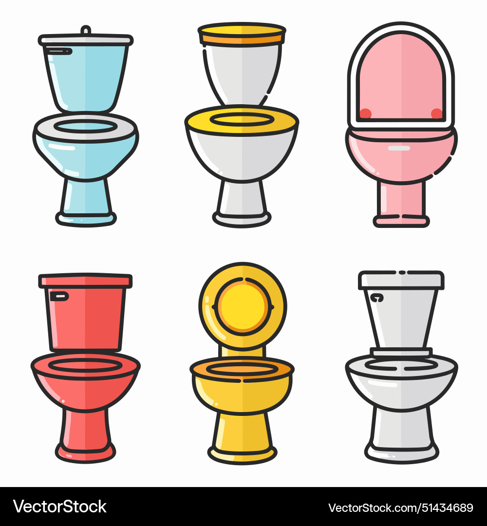 Collection colorful cartoonstyle toilets various Vector Image