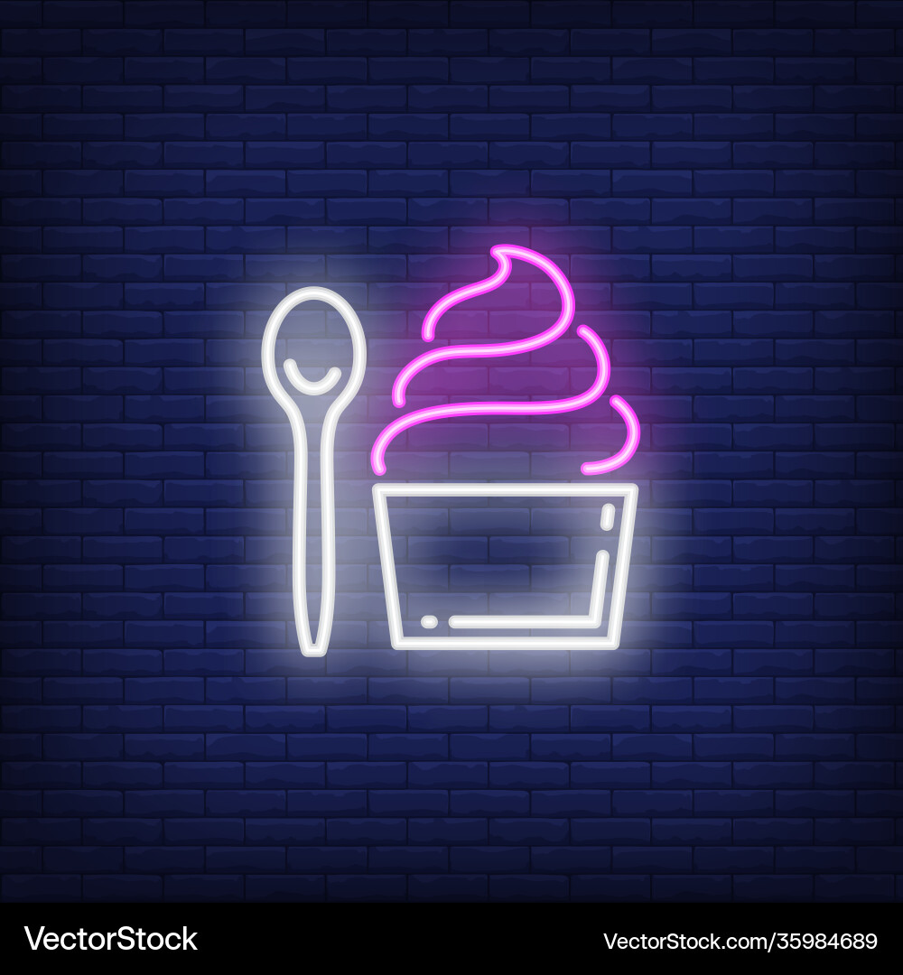 Cupcake and spoon neon sign Royalty Free Vector Image