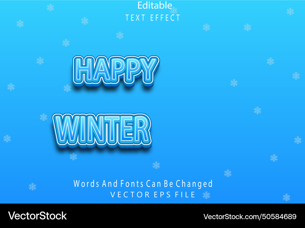 Happy winter editable text effect emboss cartoon Vector Image