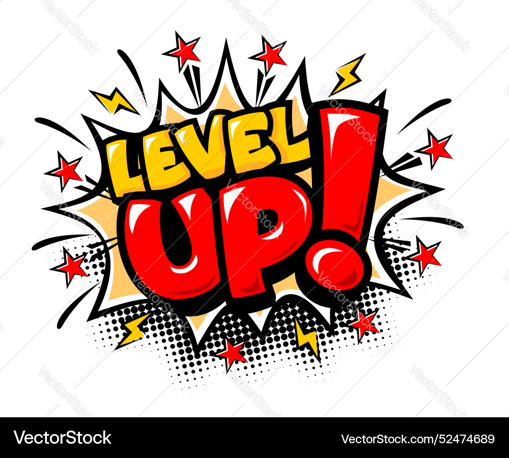 Level up cartoon text Royalty Free Vector Image