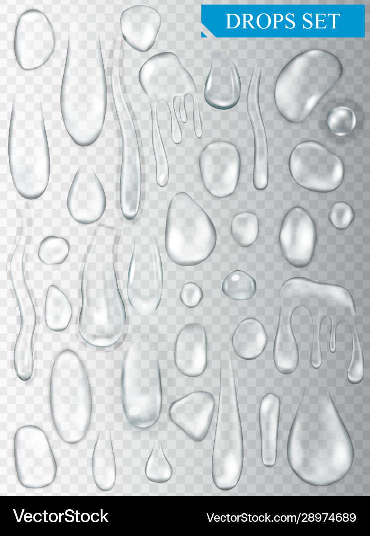 Realistic shining water drops and drips Royalty Free Vector