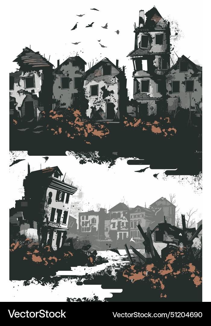Abandoned buildings crumbling decrepit houses Vector Image