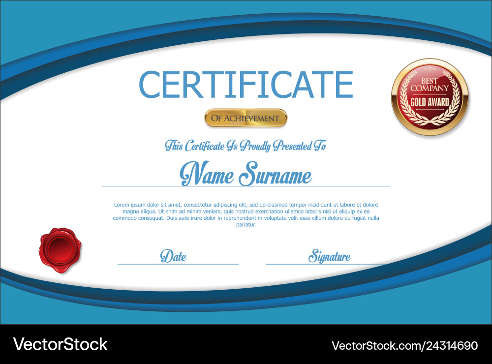 Blue Certificate Award Template Royalty Free Vector Image