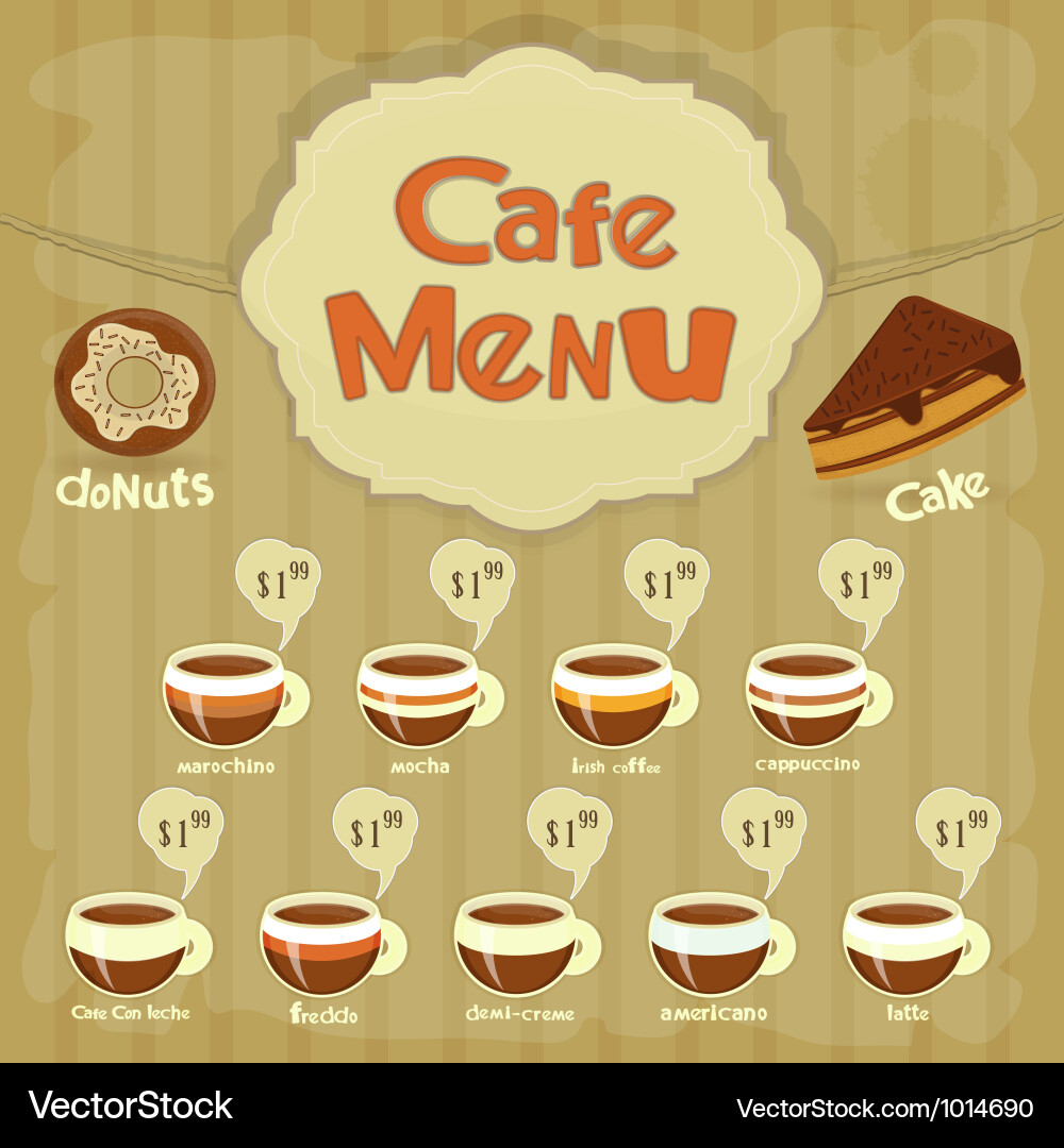 Cafe menu coffee Royalty Free Vector Image - VectorStock