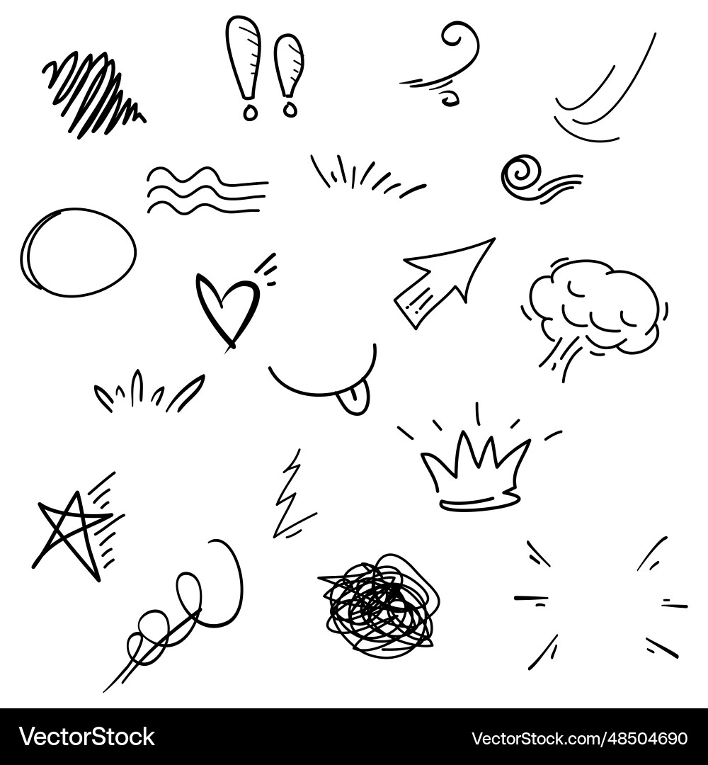 Doodle set cartoon expressions effects Royalty Free Vector