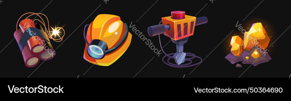 Game ui icons of gold mine tools Royalty Free Vector Image
