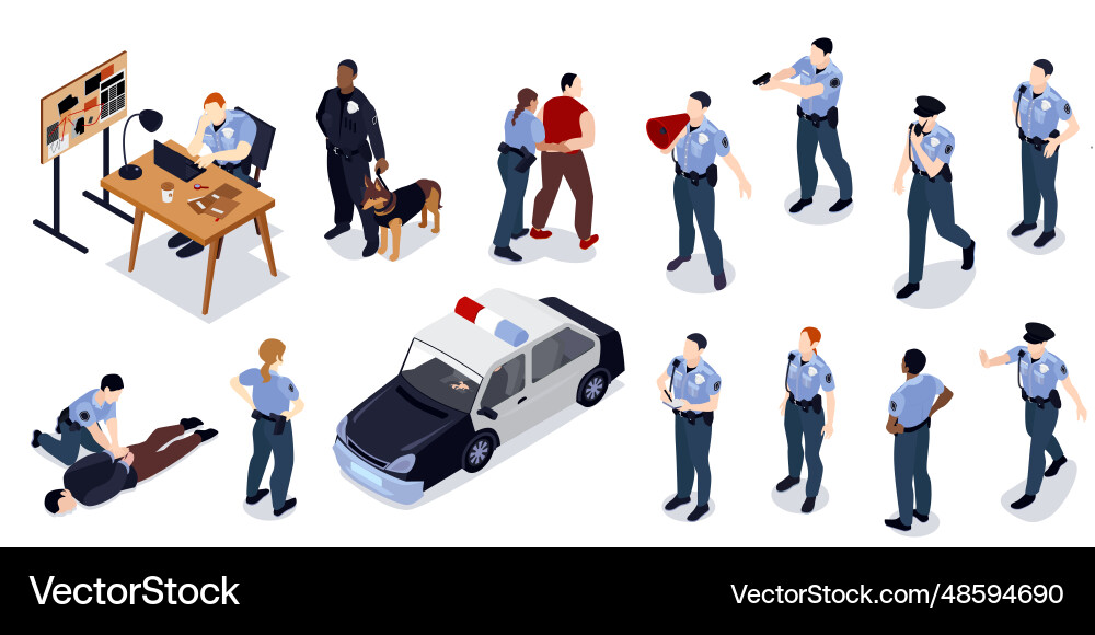 Isometric police icon set Royalty Free Vector Image
