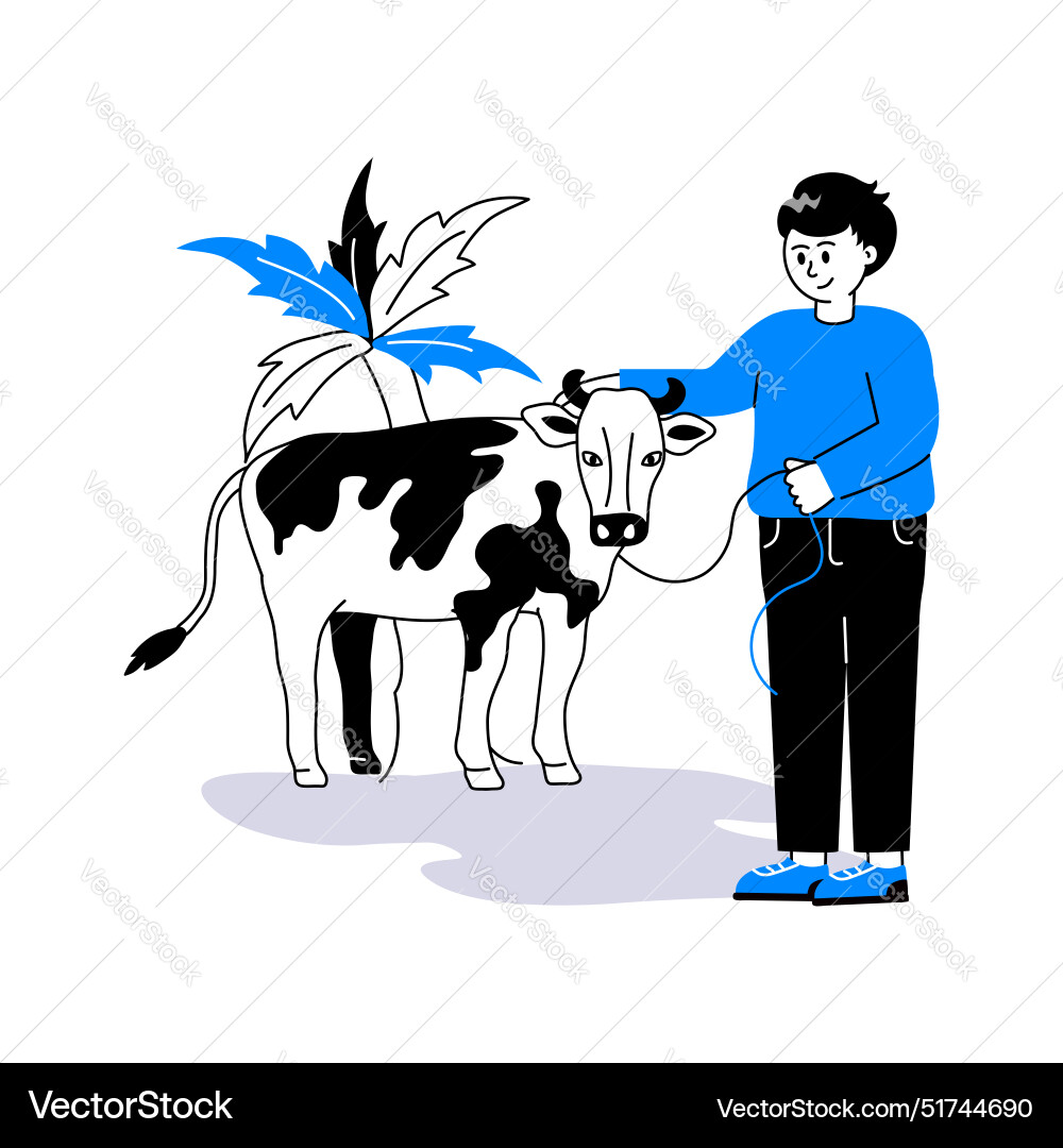 Man with cow Royalty Free Vector Image - VectorStock