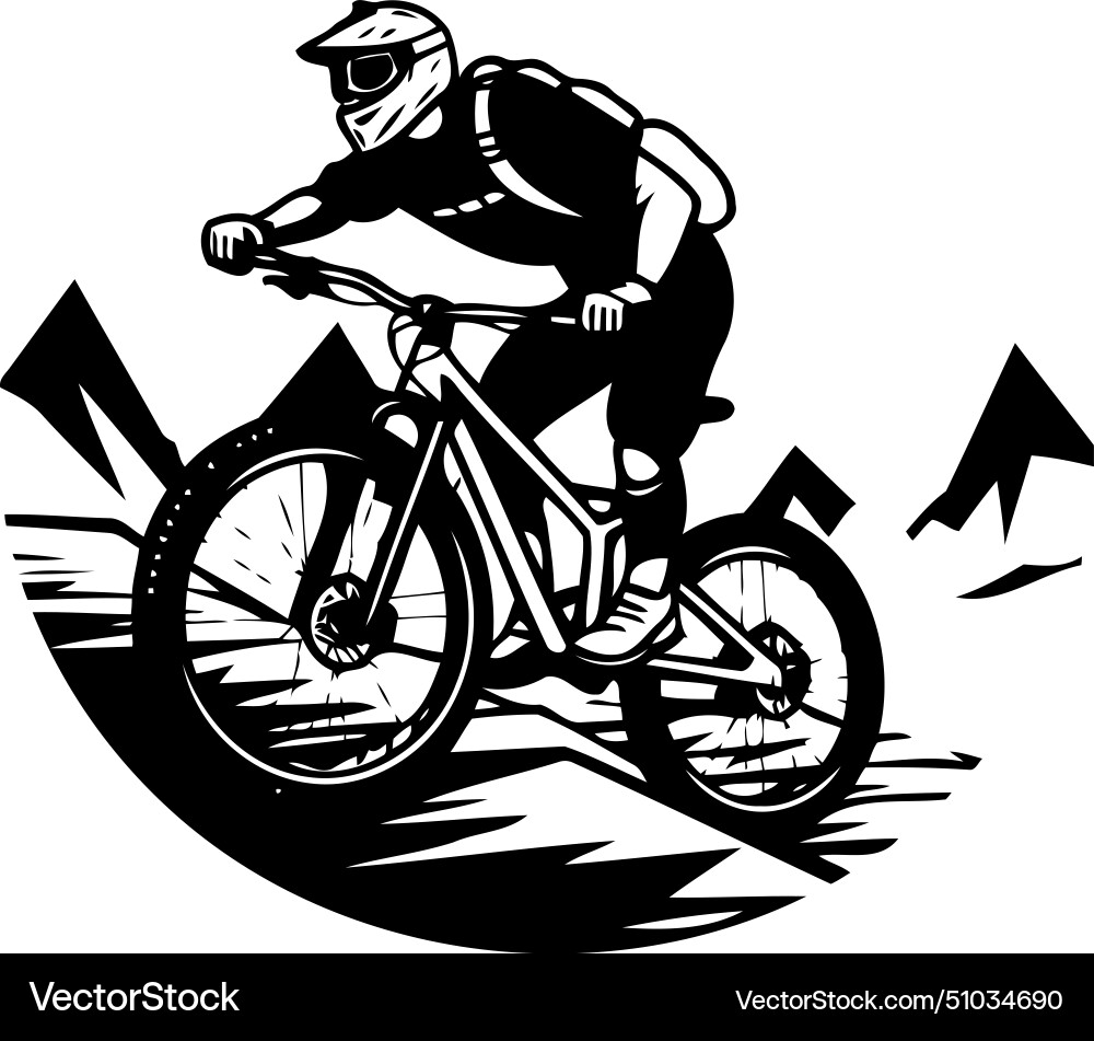 Mountain biker riding on the road Royalty Free Vector Image