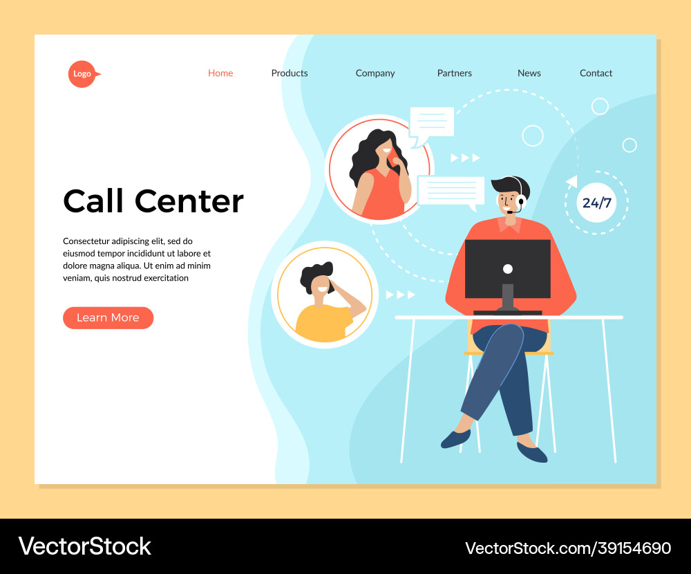 Service center landing customer person Royalty Free Vector