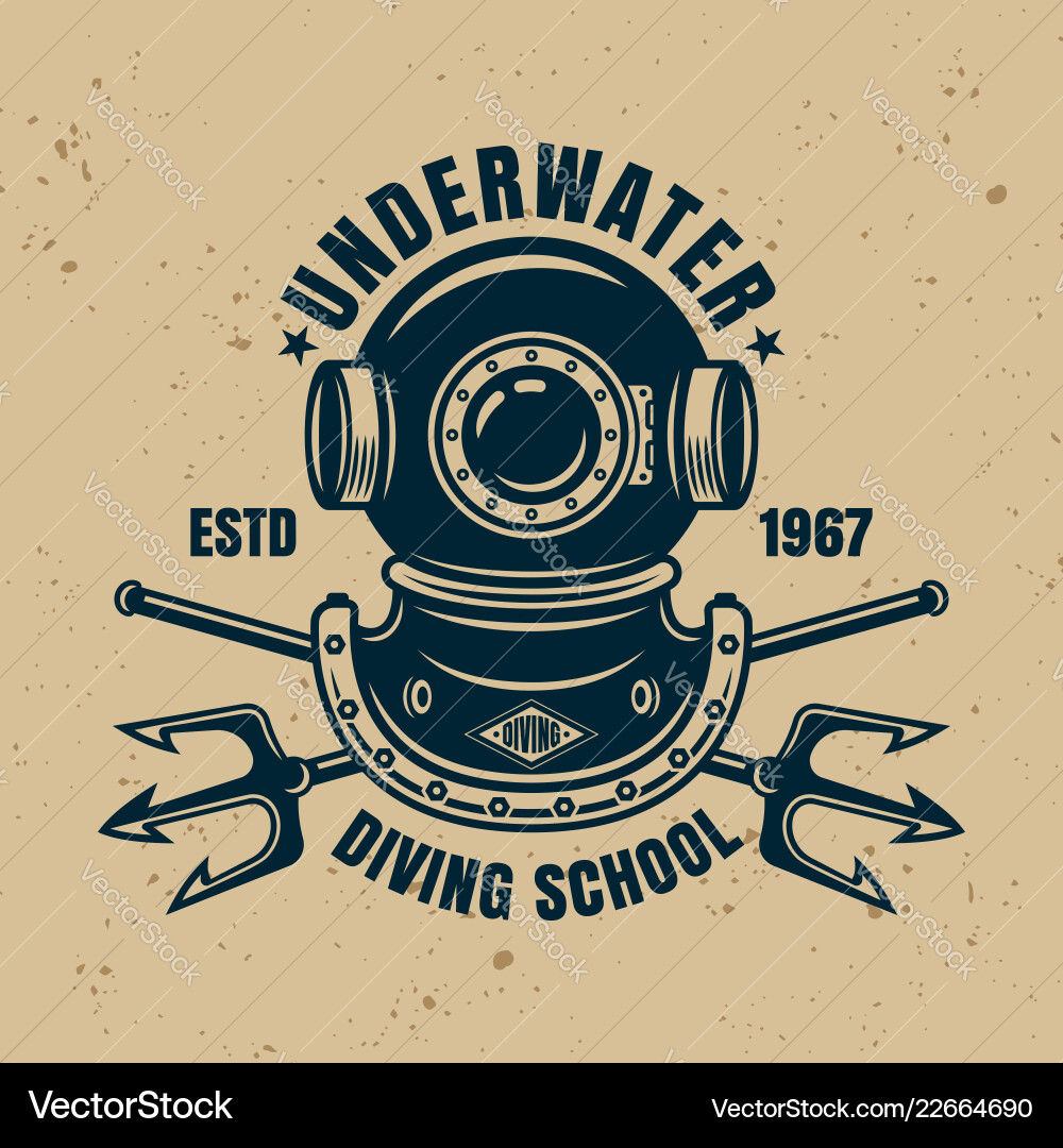 Underwater diving school vintage emblem Royalty Free Vector