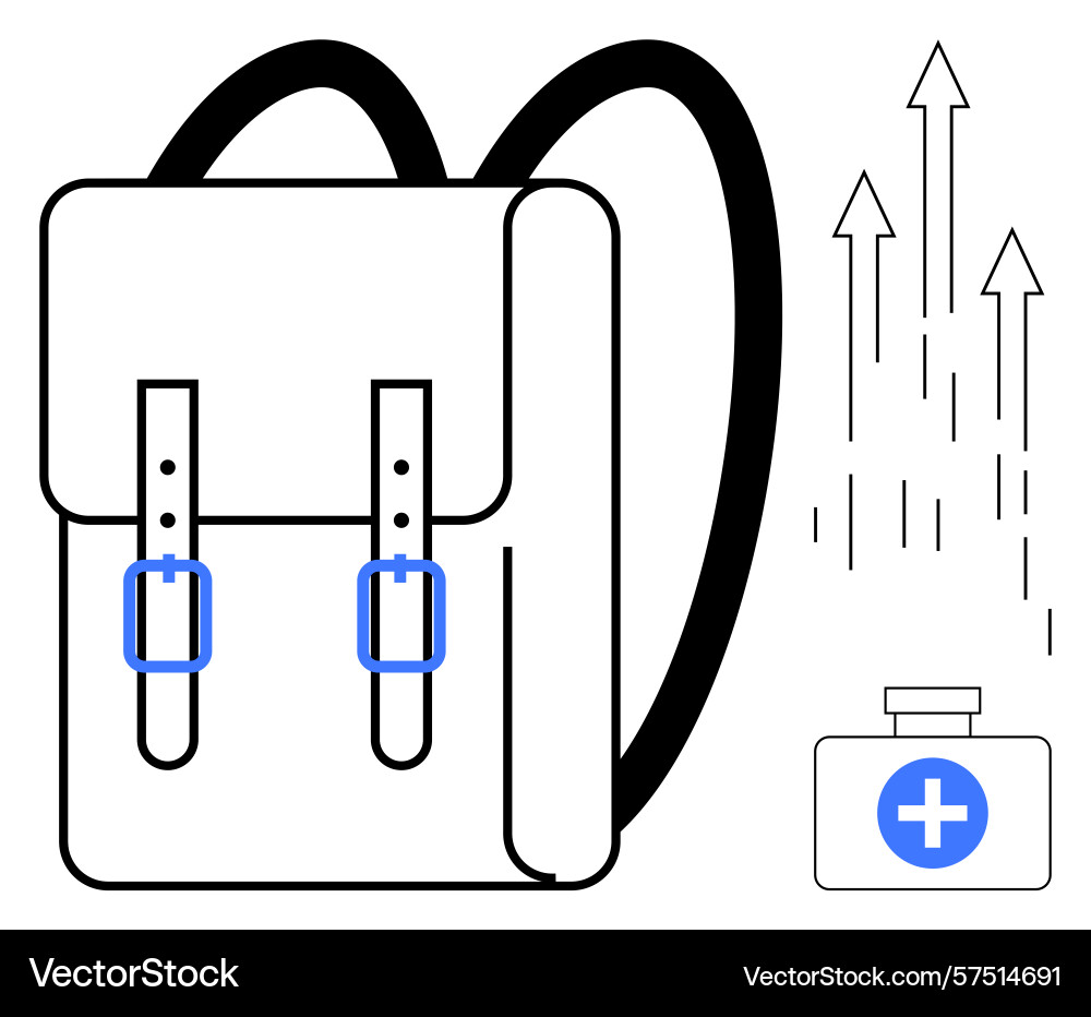 Backpack with emergency kit and upward arrows Vector Image