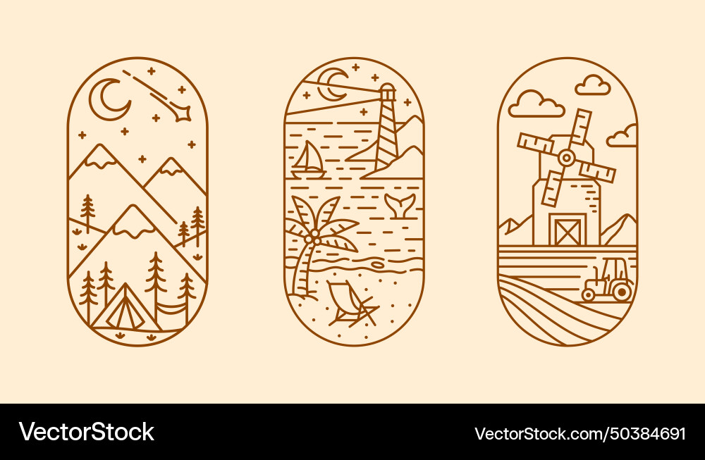 Beautiful nature line art Royalty Free Vector Image