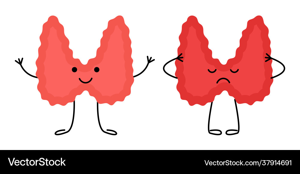 Happy & Sad Thyroid Gland Characters Vector Image